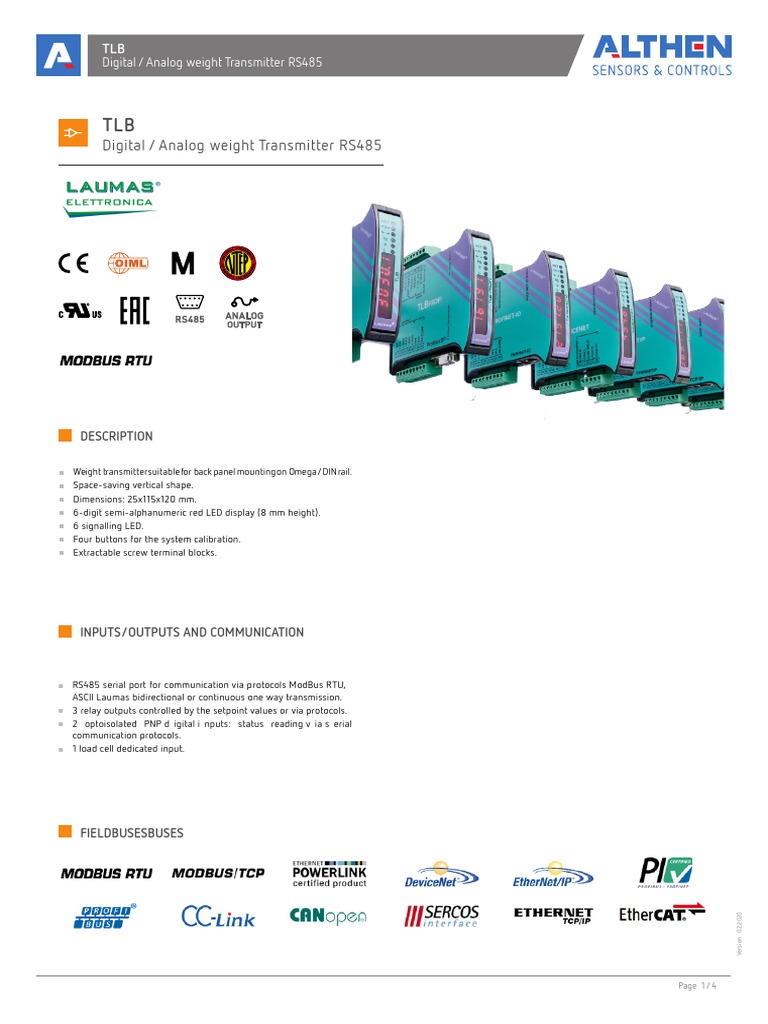 TLB485 Weight Transmitter Manual | PDF | Bit Rate | Computer Network