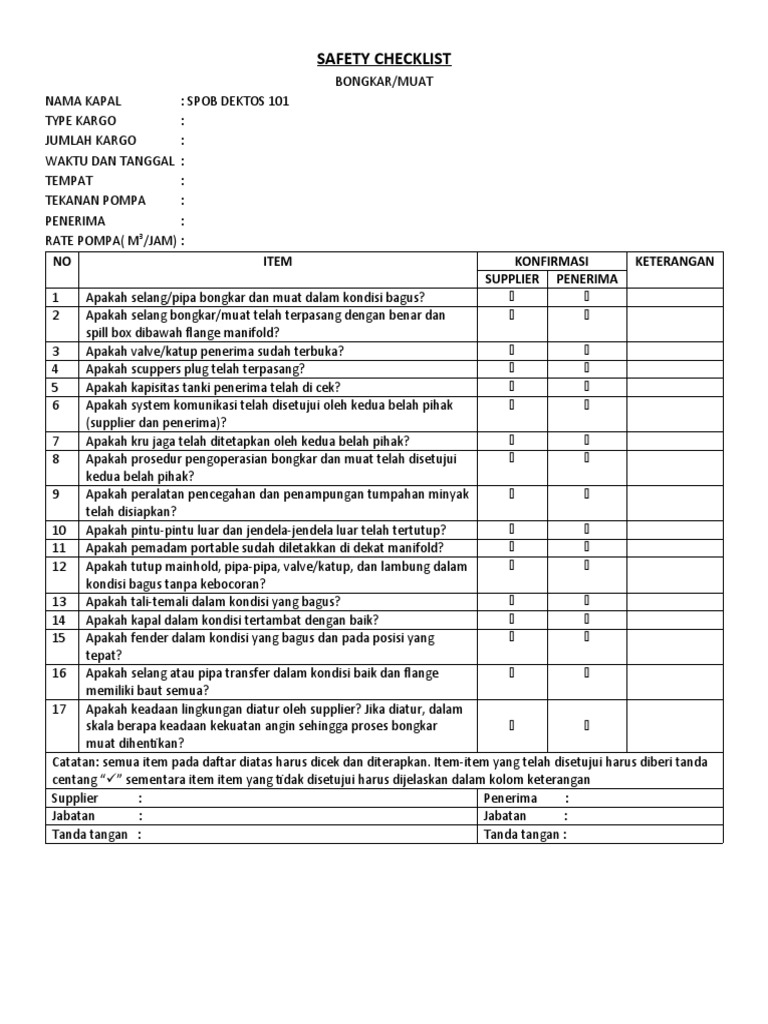 Safety Checklist Bongkar Muat | PDF