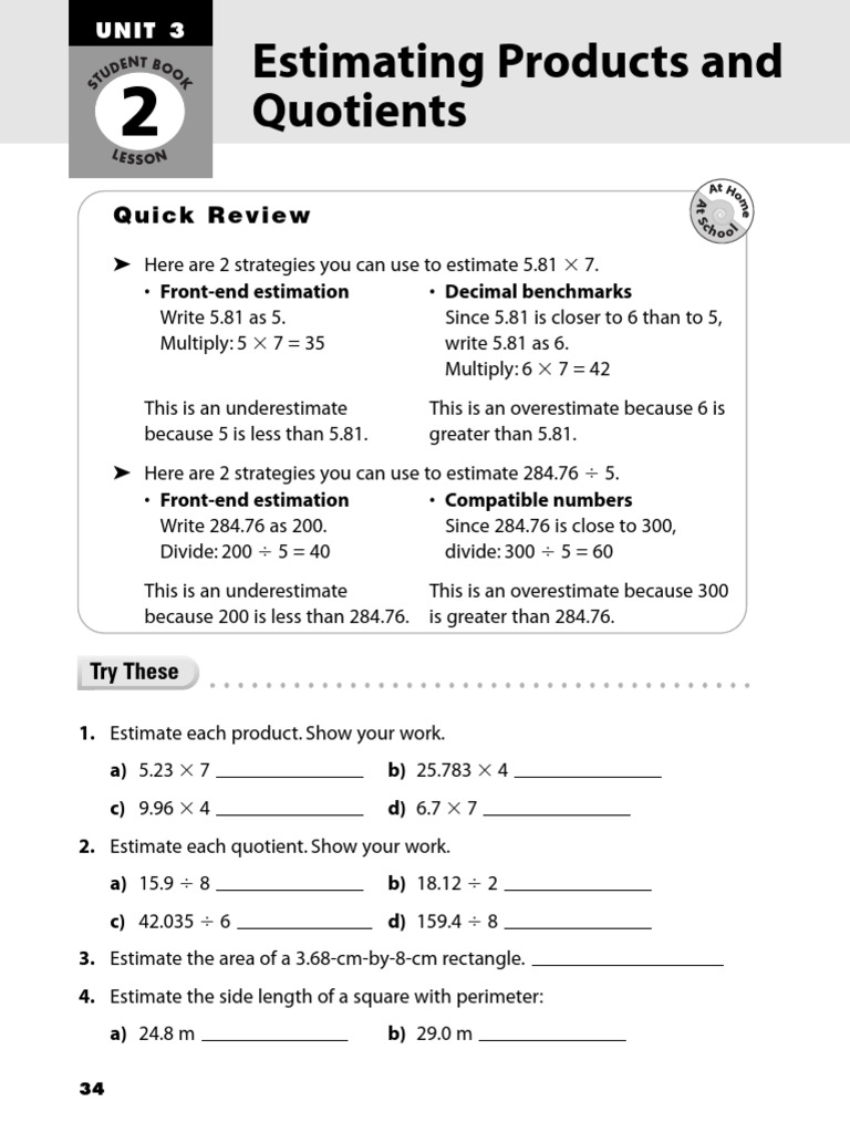 Estimating Products And Quotients Worksheets Estimation Of Product And