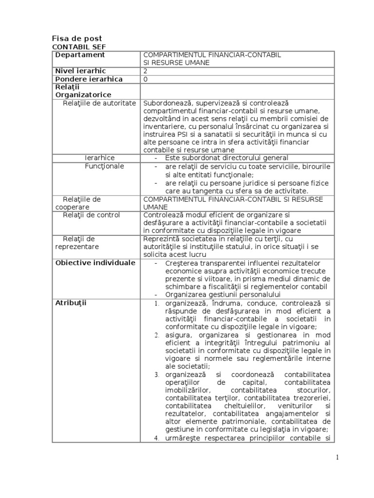 Fisa de Post Contabil | PDF