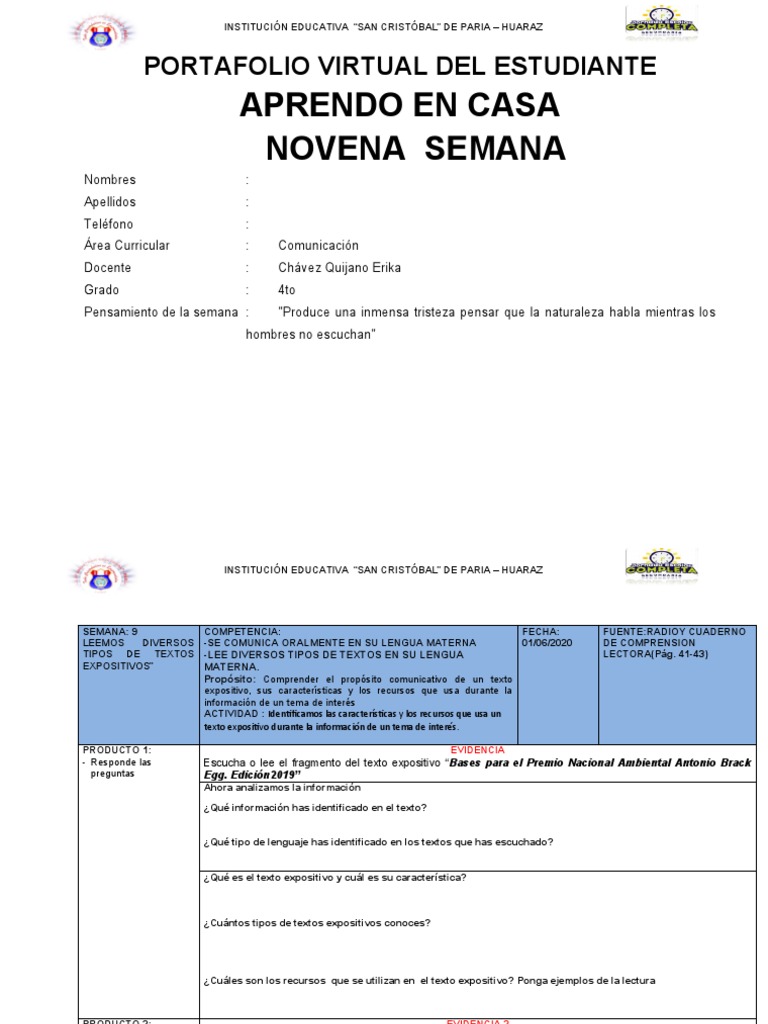 PORTAFOLIO VIRTUAL DEL ESTUDIANTE 4to - Semana 9 | PDF