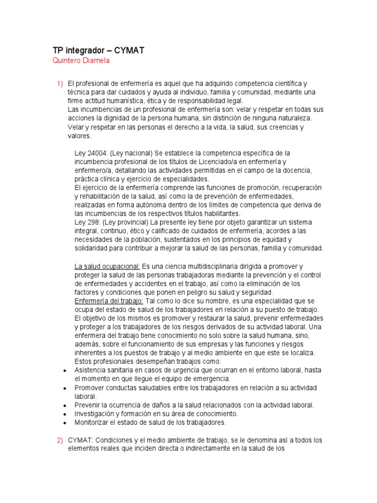 TP Integrador Cymat Completo | PDF | Enfermería