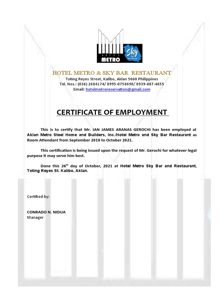 COE Hotel Metro | PDF