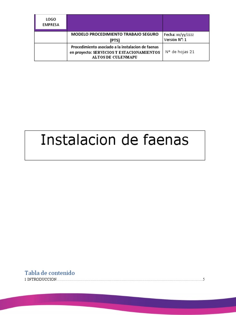Procedimiento de Instalacion de Faenas | PDF