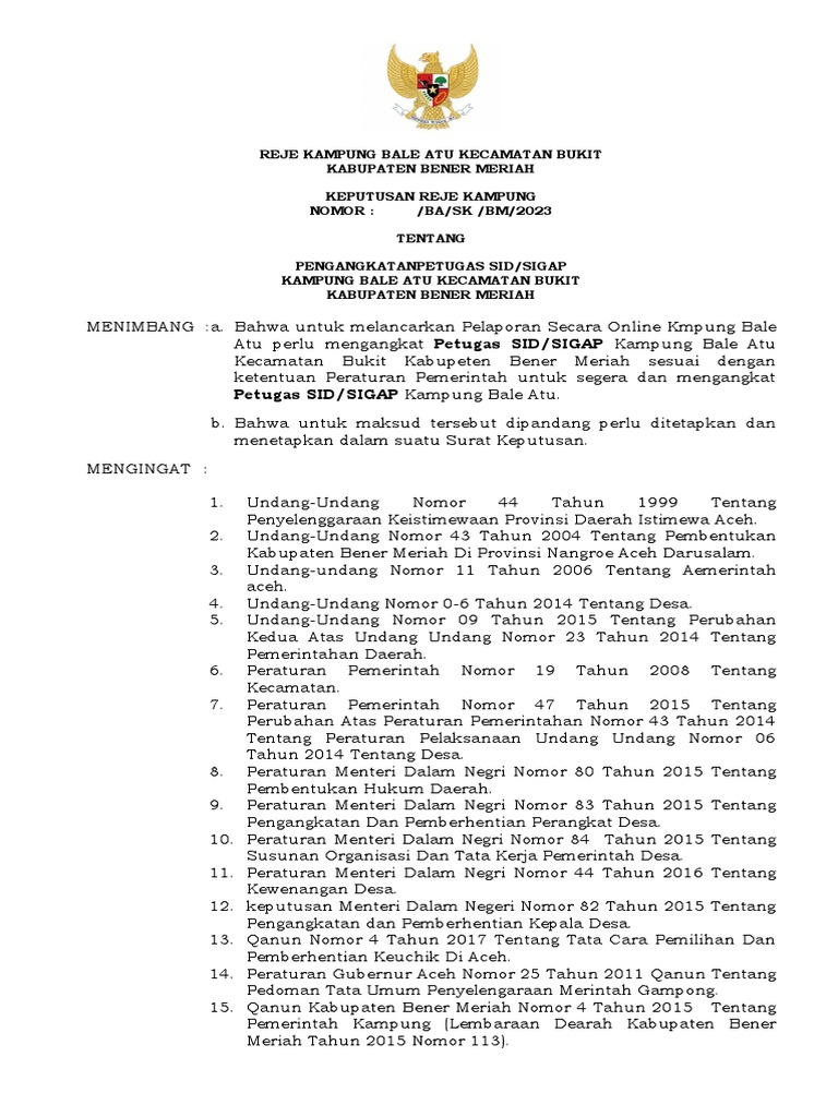 SK Sid Sigap Tahun 2023 | PDF