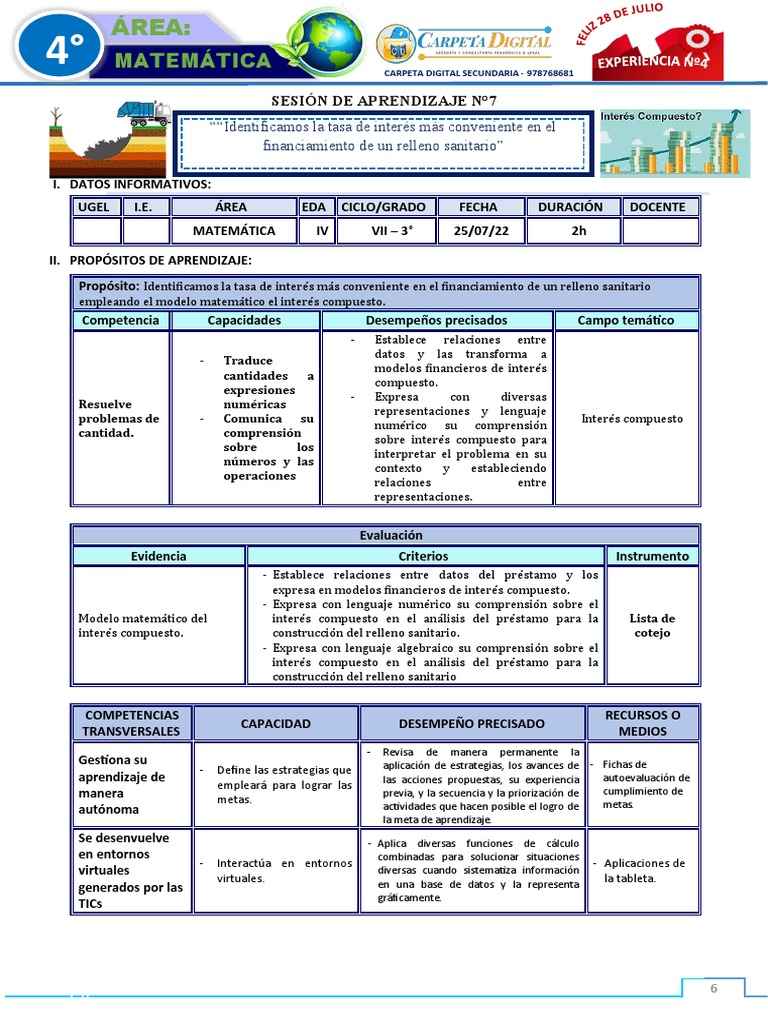 4° Sesión de Aprendizaje Sesión 7-Sem.4-Exp.4-Matemática | PDF | Aprendizaje | Maestros