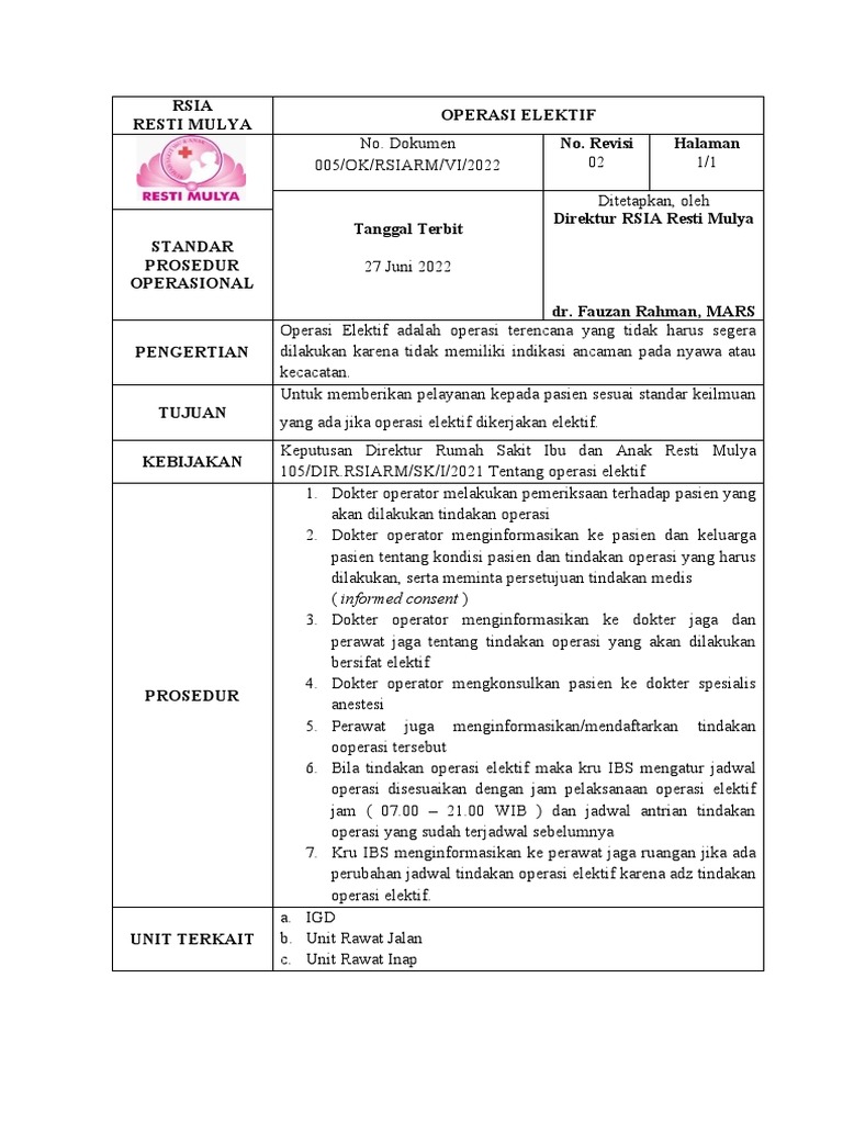 SPO OPERASI ELEKTIF | PDF