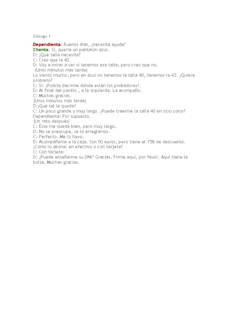 Dialogo en La Tienda de Ropa | PDF