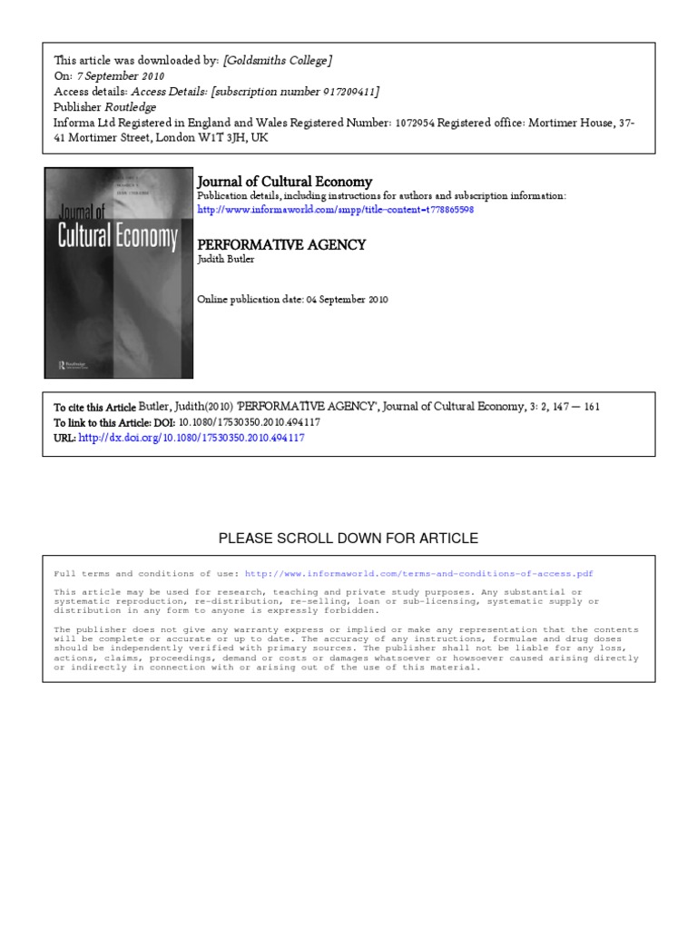 Judith Butler on Performative Agency | PDF | Theory | Economics