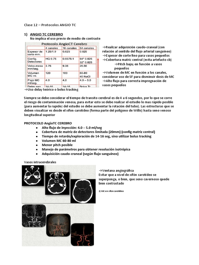Angio TC: Protocolos para cerebro, cuello y tórax | PDF