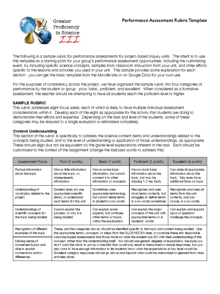 Project-Based Performance Assessment Rubric | PDF | Project Based ...