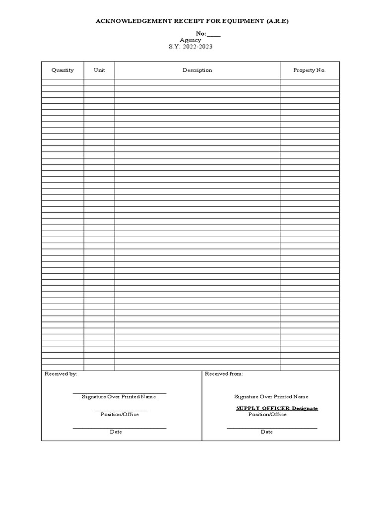Equipment Acknowledgement Receipt Form | PDF