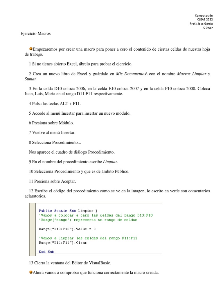 Macros Practica 5tos PDF | PDF | Macro (informática) | Microsoft Excel