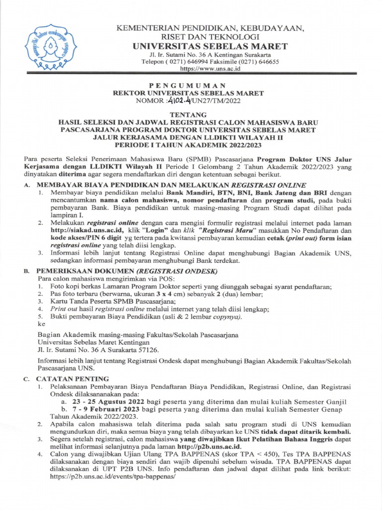 SELEKSI DOKTOR UNS | PDF