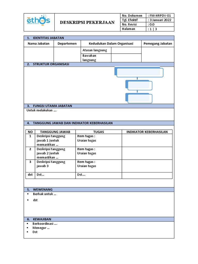 Formulir Deskripsi Pekerjaan | PDF