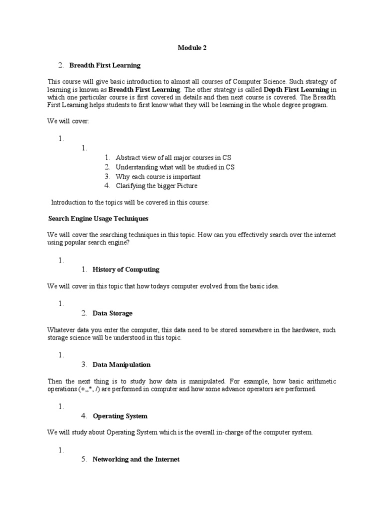 Intro to Computer Science: Breadth First Learning | PDF