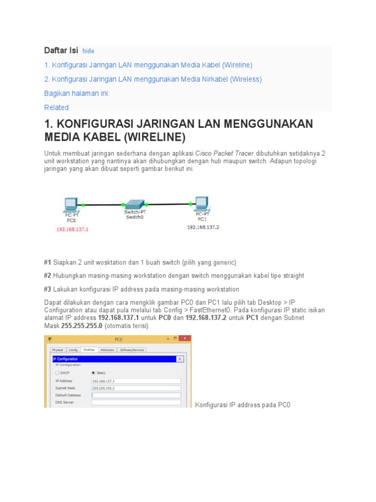Konfigurasi Jaringan Lan Menggunakan Media Kabel (Wireline) | PDF