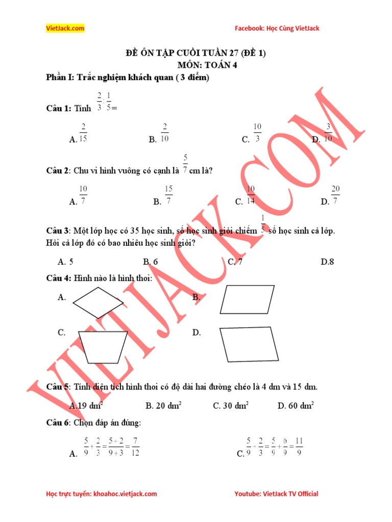 De Kiem Tra Cuoi Tuan Mon Toan Lop 4 Tuan 27 | PDF