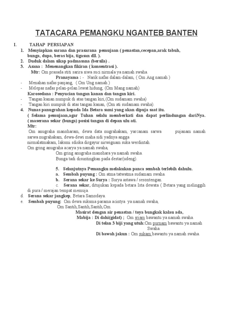Tatacara Pemangku Nganteb Banten | PDF