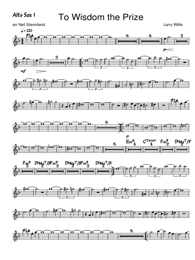 To Wisdom The Prize: Alto Sax 1 | PDF