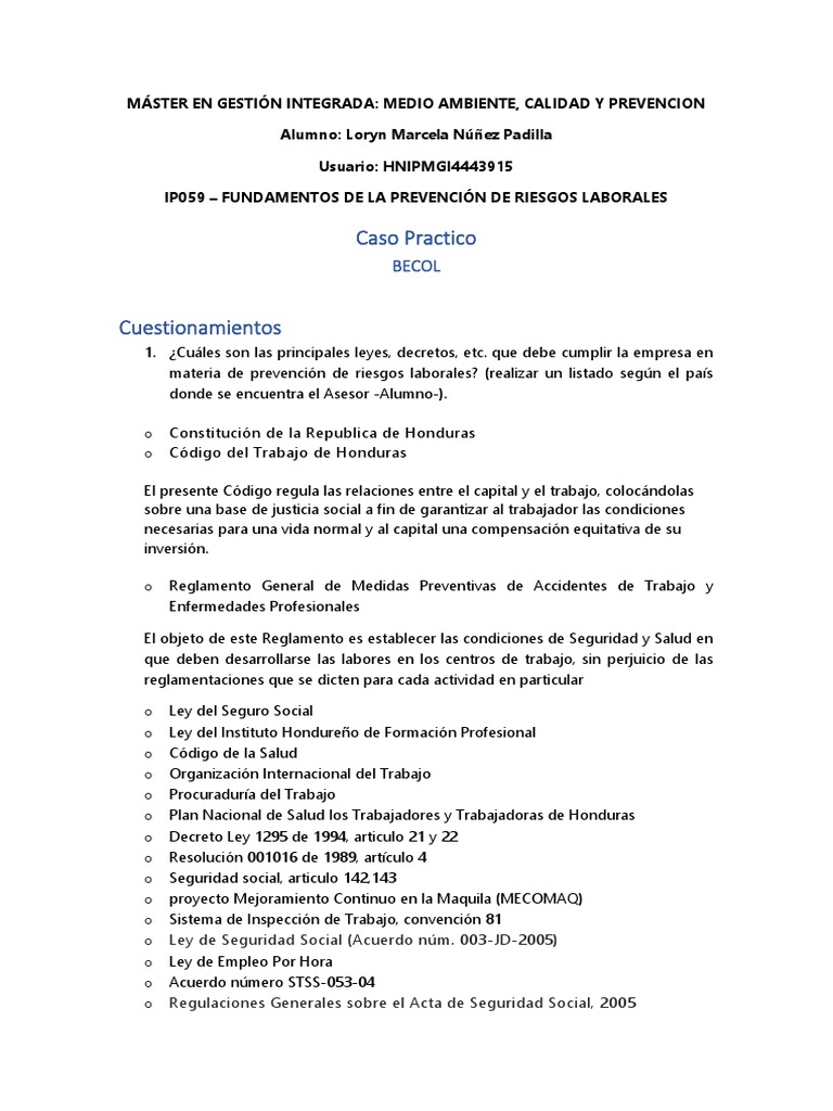 Caso Practico - Ip059 - Fundamentos de La Prevención de Riesgos Laborales PDF | PDF