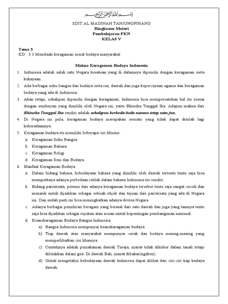 RANGKUMAN MATERI PKN TEMA 3 | PDF