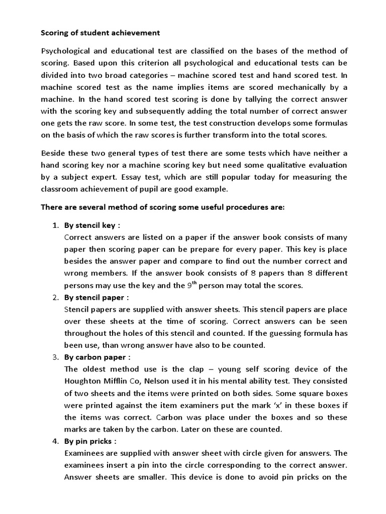 Methods of Scoring Student Tests | PDF | Paper