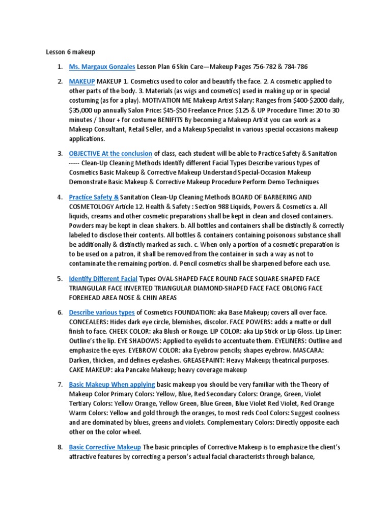 Makeup lesson plan and techniques | PDF | Cosmetics | Face