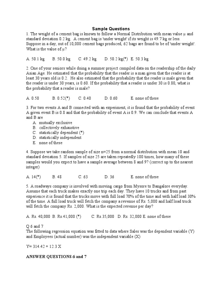 Sample Statistics Questions Pdf Statistics Standard Deviation