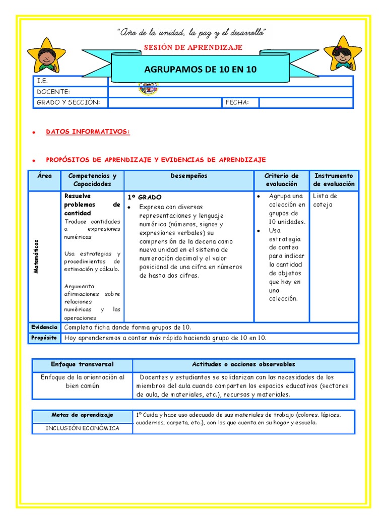 1º E3 Sesión D2 Mat Agrupamos de 10 en 10 | PDF