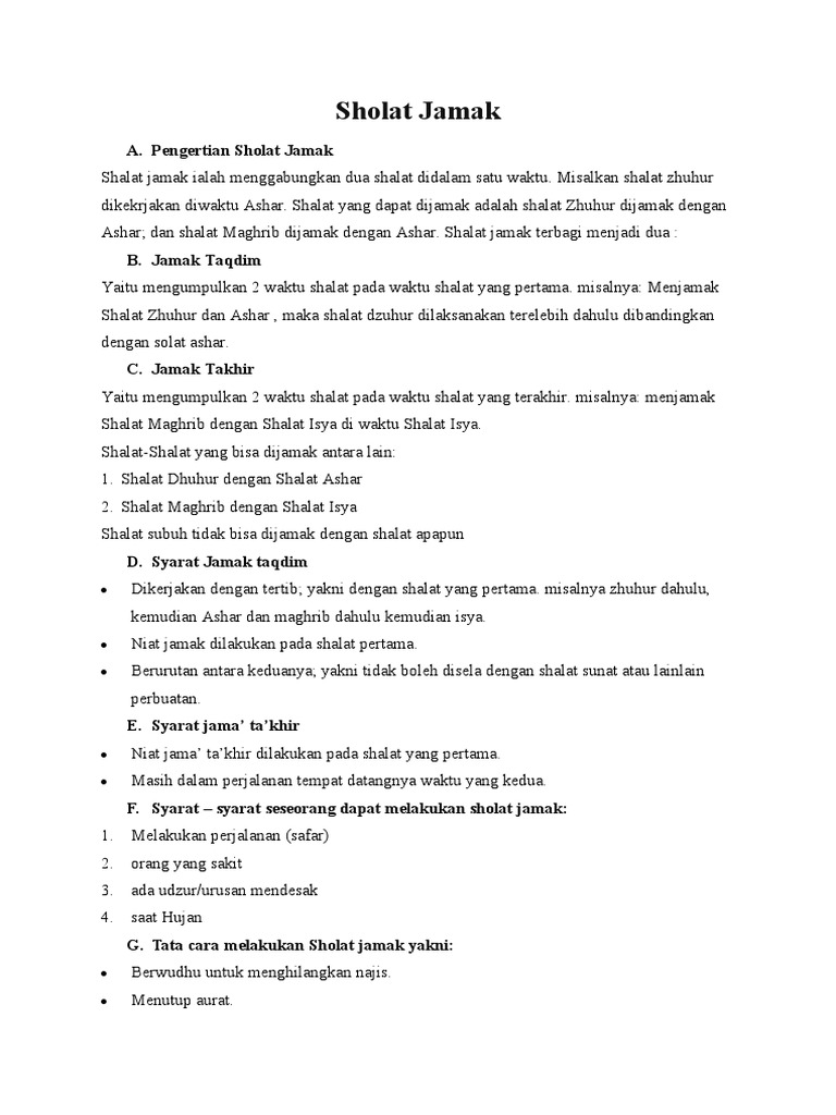 Tata Cara Sholat Jamak Taqdim dan Takhir | PDF