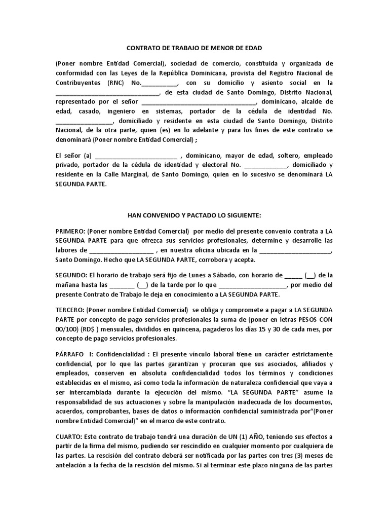 Contrato de Trabajo de Menor de Edad | PDF