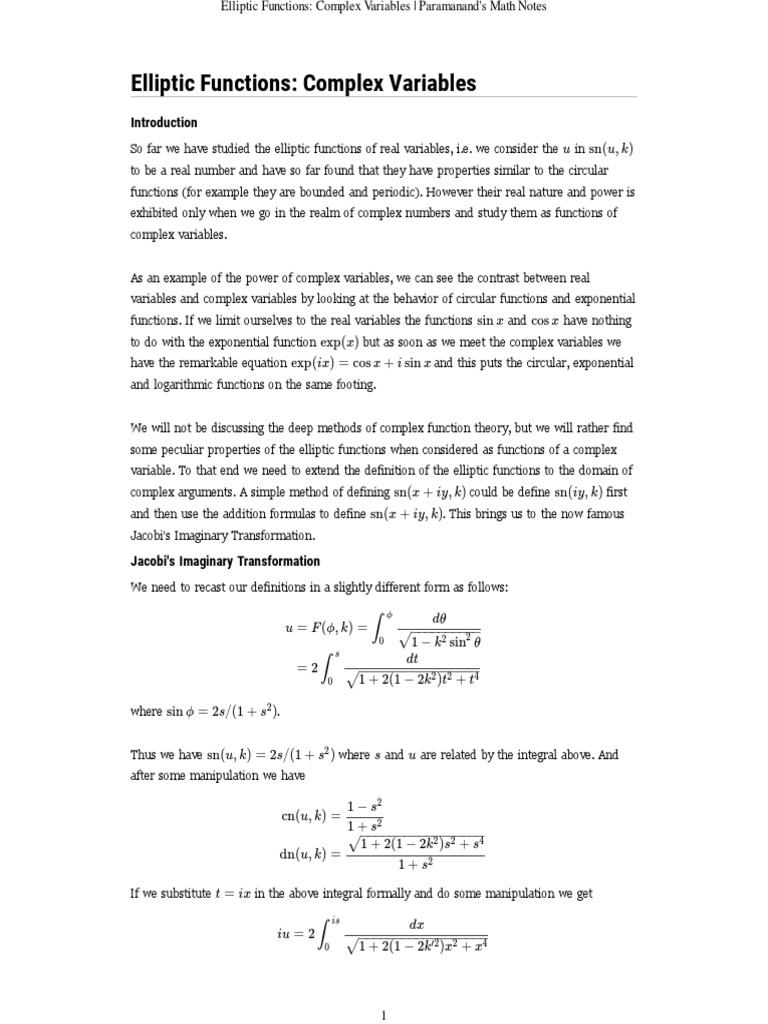 Complex Elliptic Functions Explained | PDF | Exponential Function ...