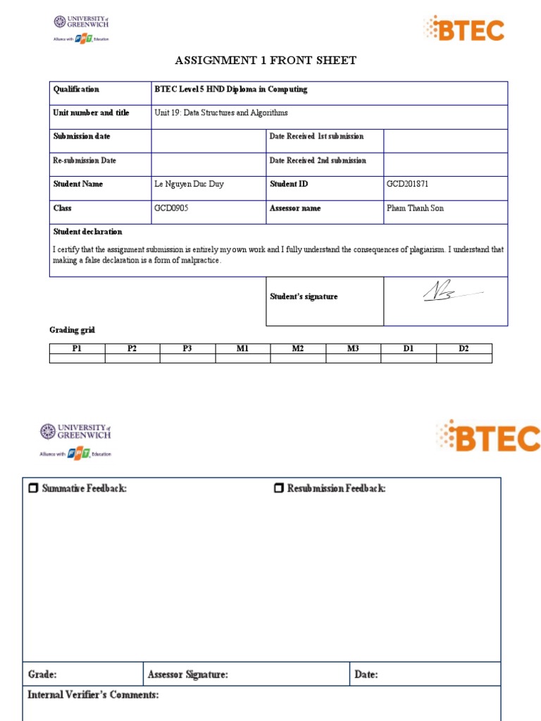 1 - Unit 19 Assignment 1 Frontsheet | PDF