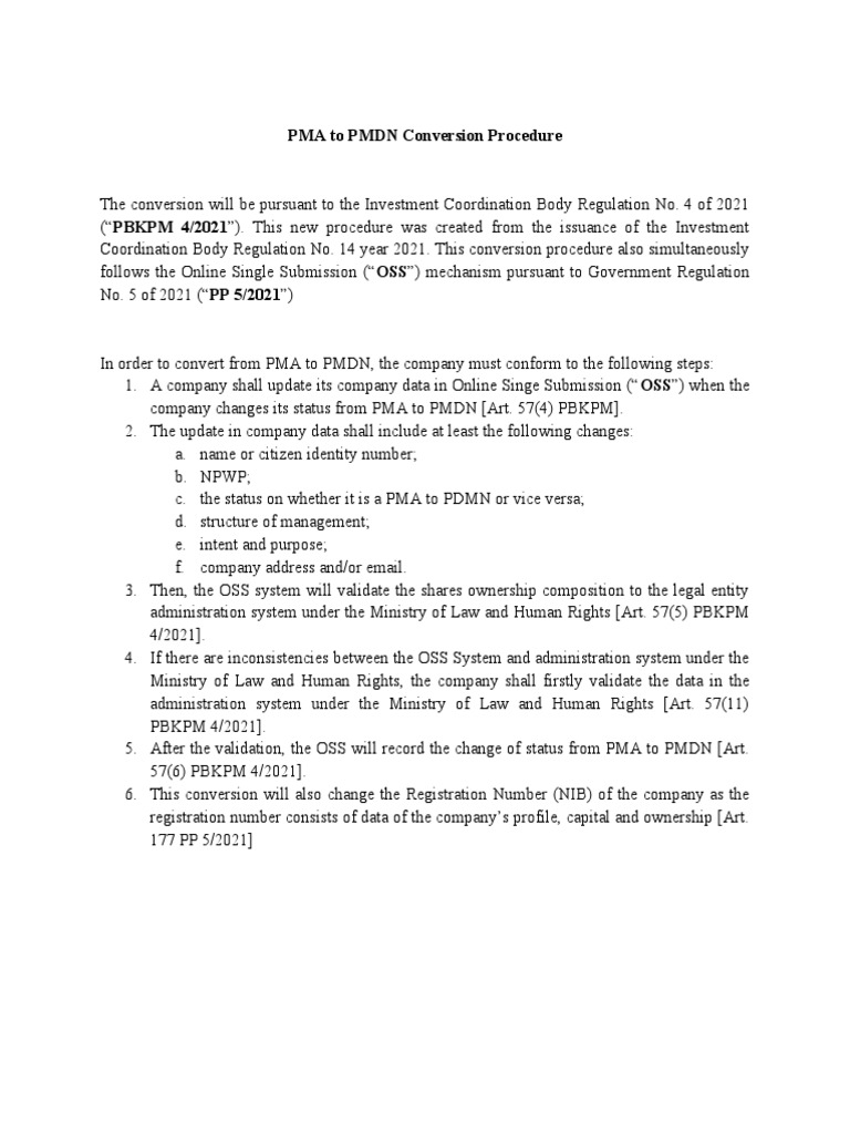 Conversion Procedure From PMA To PMDN | PDF