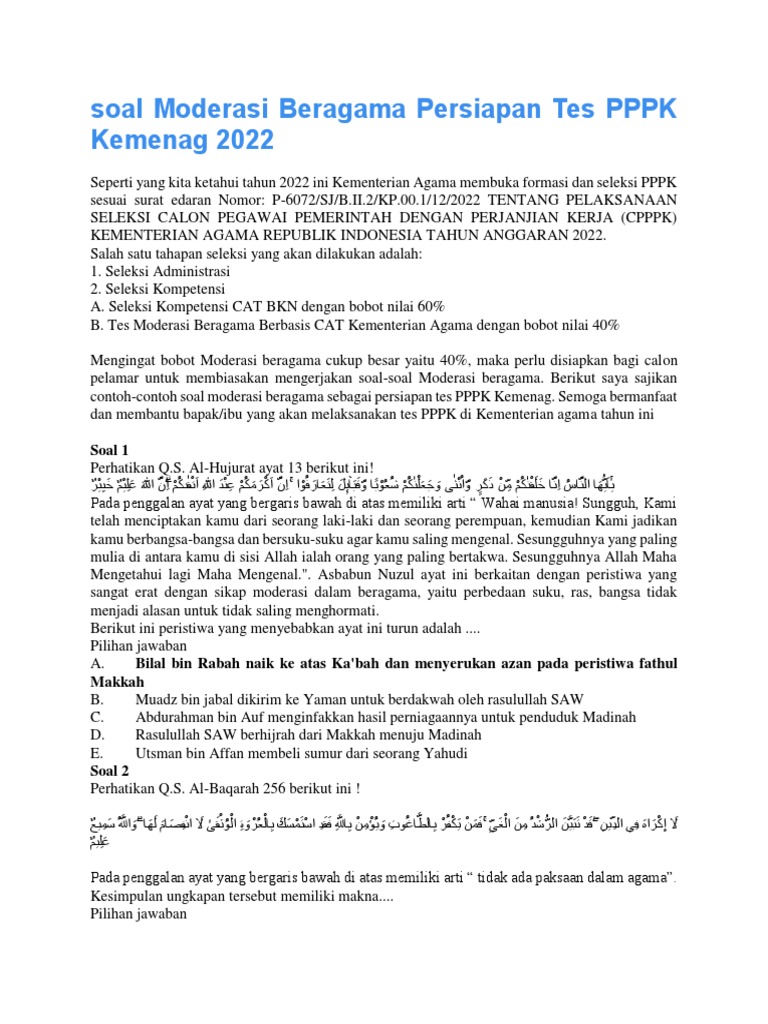 Contoh Soal Moderasi Beragama CAT | PDF