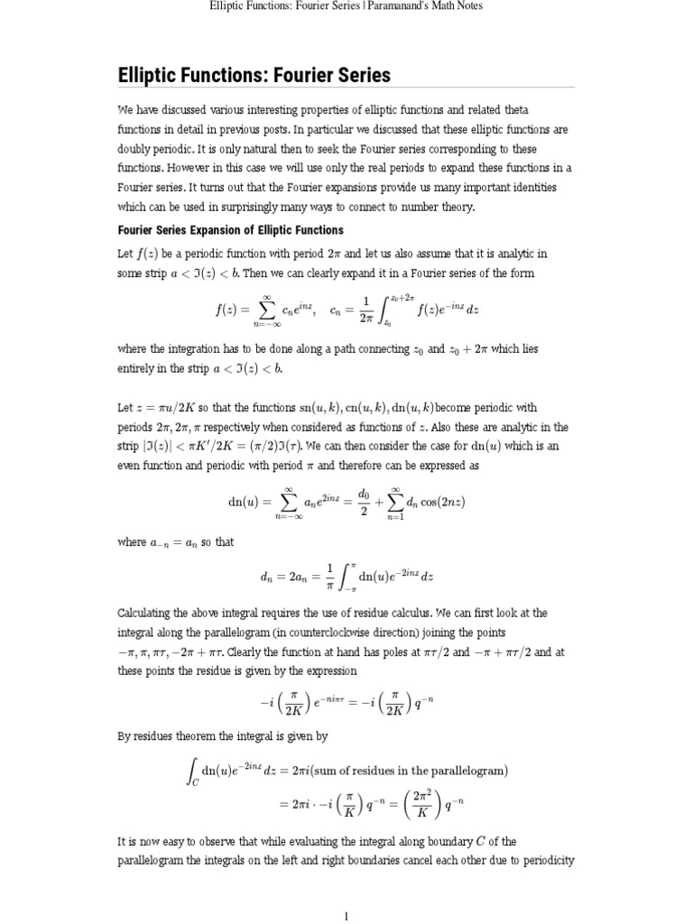 (11)2011-02-Elliptic Functions_Fourier Series | PDF | Pi | Integral