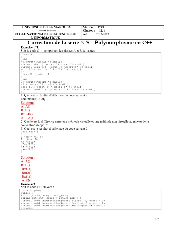 Correction TD5 Polymorphisme PDF | PDF | Paradigme de programmation ...