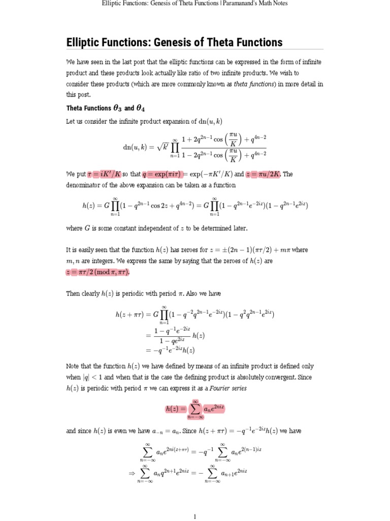 2011-02-Elliptic Functions - Genesis of Theta Functions PDF | PDF