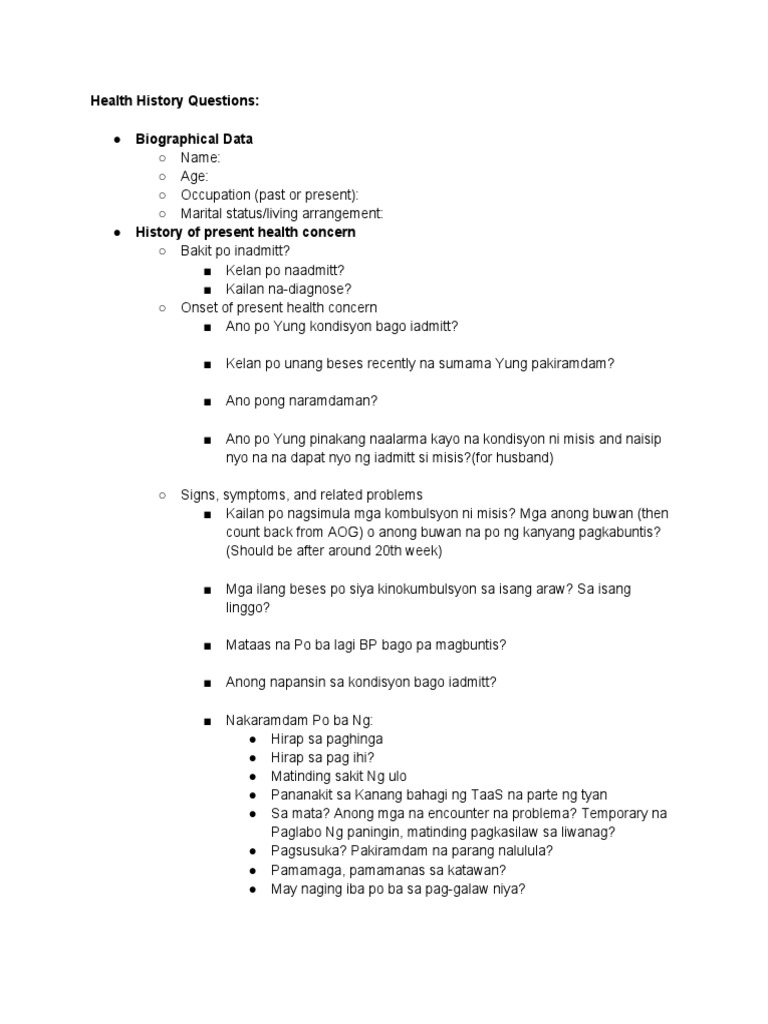 Health History Questions (Obhighrisk) | PDF