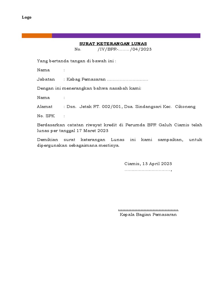 Surat Keterangan Lunas | PDF