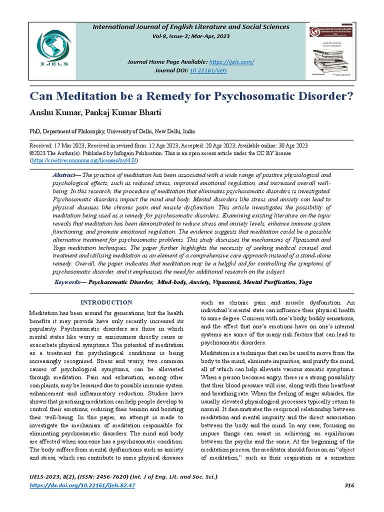 Can Meditation be a Remedy for Psychosomatic Disorder? | PDF ...