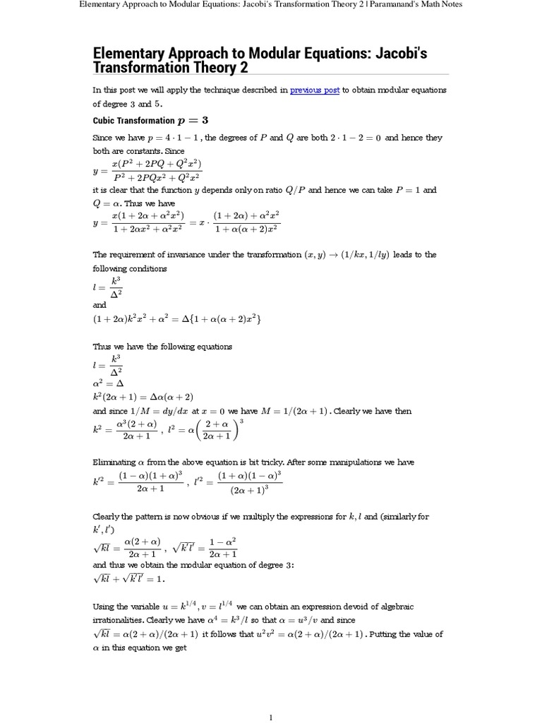 2011 10 Elementary Approach To Modular Equations Jacobis