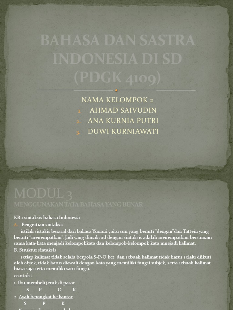 Sintaksis dalam Bahasa Indonesia SD | PDF