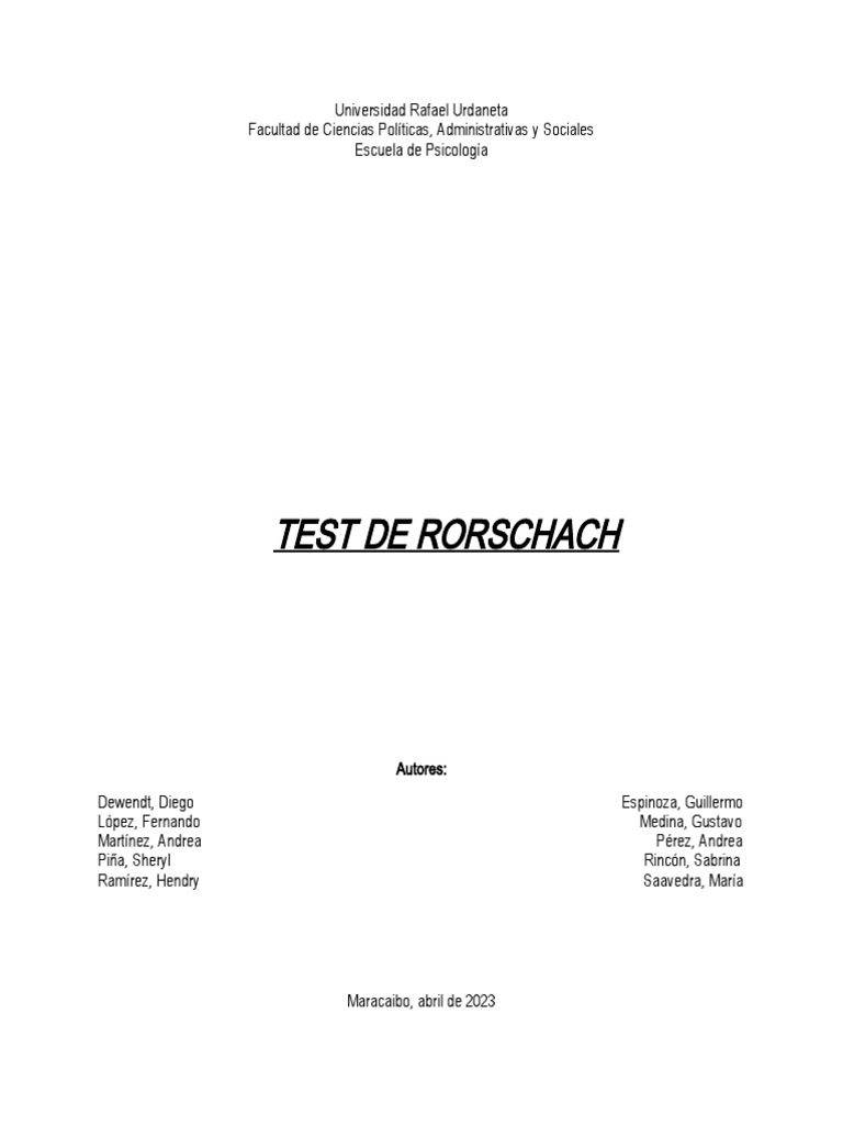 Test de Rorschach | PDF | Psicoanálisis | Percepción