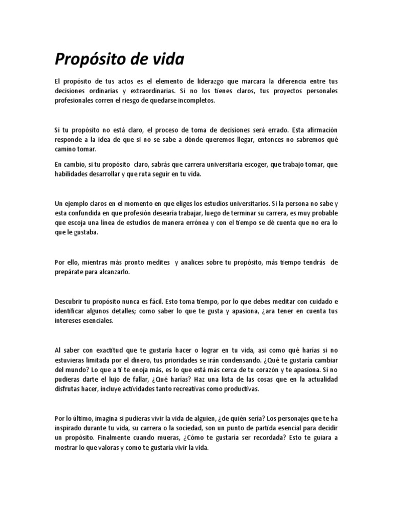 Propósito de Vida | PDF