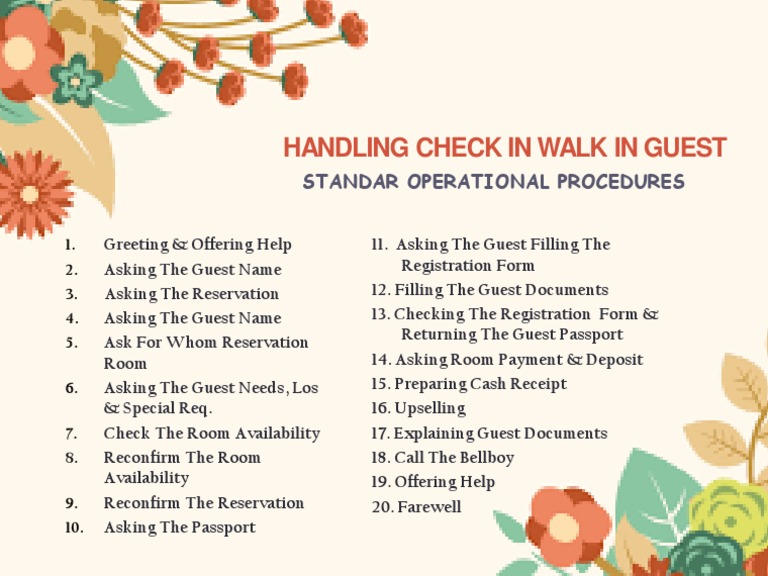 Sop Handling Check in Walk in Guest PDF | PDF