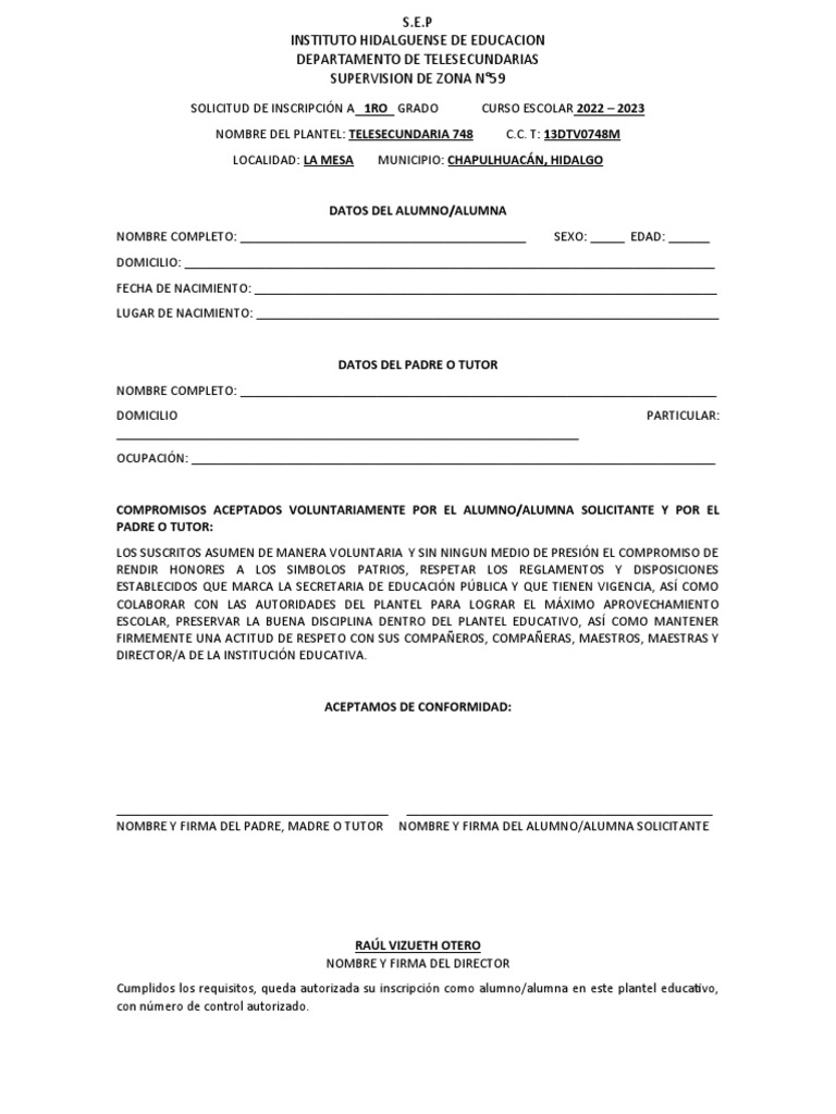 FICHA DE INSCRIPCIÓN - FORMATO | PDF