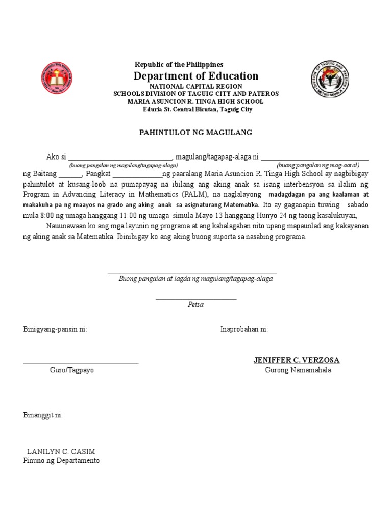 Pahintulot NG Magulang Palm | PDF