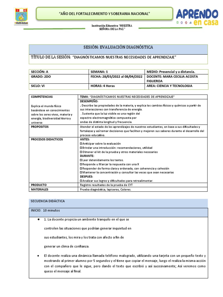 Sesión 02 Mara Acosta Cyt 2do | PDF | Evaluación | Cognición